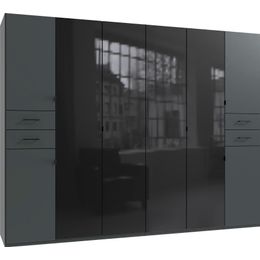 Drehtürenschrank wimex "Danzig" Schränke Gr. B/H/T: 270 cm x 208 cm x 58 cm, 8 St., schwarz (graphit, lange durchgängige türfronten glas schwarz) mit Schubladen auf bequemer Höhe, Glastüren