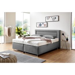 Boxspringbett, grau (feinstrukturstoff grau), Liegefl&auml;che B/L: 160cm x 200cm, H2, 7-Zonen-Kaltschaummatratze, Bezug Unterbox und Kopfteil: Feinstrukturstoff (77% Polyester, 23% Viskose);Bezug Obermatratze 100% Polyester, waschbar bis 60C;Bezug Zierkissen Feinstrukturstoff (77% Polyester, 23% Viskose), Westfalia Schlafkomfort, Komplettbetten, Boxspringbett, mit Zierkissen und verchromten Kufen, in 
