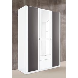 Kleiderschrank Priess, weiß (weiß, havannafarben), B:140cm H:193cm T:54cm, Holzwerkstoff, Schränke, Drehtürenschrank Kleiderschrank, mit gerundeten Elementen auf den Außentüren