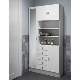 Hochschrank TemaHome "Combi Badezimmerschrank mit Schubladen, Türen, drei offenen Fächern" Schränke Gr. B/H/T: 90 cm x 182 cm x 30 cm, 4 St., weiß mit Spiegel, 90 cm breit, Weiss