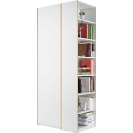 Müllermöbel Drehtürenschrank MÜLLER SMALL LIVING "Modular Plus Variante 7" Schränke Gr. B/H/T: 96 cm x 221,4 cm x 60,5 cm, 1 St., Basisausführung, weiß (weiß, birke) inklusive links oder rechts montierbarem Seitenregal