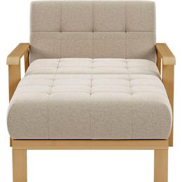 Sit & More Recamiere SIT & MORE "Billund", beige (nature), B:109cm H:88cm T:185cm, 95% Polyester 5% Polyamid, Sofas, Armlehnen aus eichefarbigem Buchenholz, verschiedene Bezüge und Farben