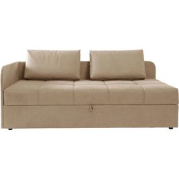 Schlafsofa Alina "Marla", beige (beige eqe 12), B:205cm H:73cm T:95cm, Chenille EQE (100% Polyester), Sofas, Schlafsofa, inkl. Stauraum & 2 R&uuml;ckenkissen, Armlehne wahlweise links oder rechts