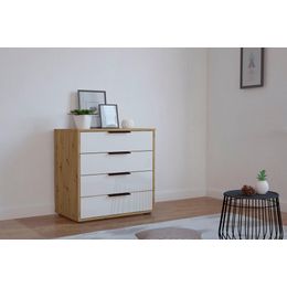 Schubkastenkommode Wiemann "Monaco" Sideboards Gr. B/H/T: 80 cm x 70 cm x 43 cm, 4, braun (bianco, eiche, nachbildung, glas weiß) mit Glasfront in diversen Breiten, vormontiert