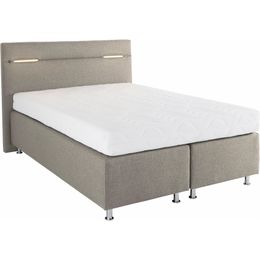 Boxspringbett, beige (struktustoff dunkelbeige), mit LED-Beleuchtung, Liegefl&auml;che B/L: 140cm x 200cm, H2 + H2, 7-Zonen-Kaltschaummatratze, Bezug Unterbox und Kopfteil: Strukturstoff (77% Polyester und 23% Viskose);Bezug Obermatratze 100% Polyester, waschbar bis 60C, Westfalia Schlafkomfort, Komplettbetten, Boxspringbett, wahlweise mit LED-Beleuchtung