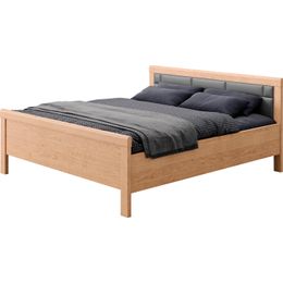 Einzelbett Priess "Arnsberg", braun (livorno buche, anthrazit), B:188cm L:208cm, Betten, Kinder-Einzelbett Jugendbett Bettgestell, Komforthöhe mit gepolstertem Kopfteil