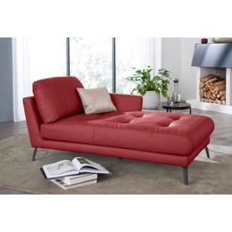 Chaiselongue W.Schillig "softy" Sofas Gr. B/H/T: 106 cm x 79 cm x 168 cm, Longlife Xtra-Leder Z59, Armlehne rechts, rot (ruby red z59) mit dekorativer Heftung im Sitz, Füße schwarz pulverbeschichtet