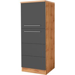 Seitenschrank KOCHSTATION "KS-Wien" Schränke Gr. B/H/T: 60 cm x 165 cm x 60 cm, 2 St., schwarz (anthrazit, wotaneiche, wotaneiche) Breite 60 cm, Höhe 165 Türanschlag wechselbar