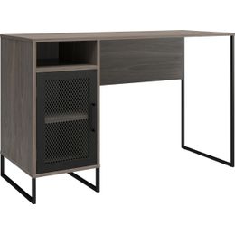 Schreibtisch DOREL HOME "Purdue" Tische Gr. B/H/T: 121cm x 76,5cm x 50cm, grau (grau eiche/schwarz + schwarz eiche) Tür mit Magnetverschluß, Gestell aus Metall, Höhe 76,5 cm