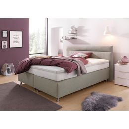 Boxspringbett, beige (struktustoff dunkelbeige), ohne LED-Beleuchtung, Liegefl&auml;che B/L: 180cm x 200cm, H2 + H2, Bonnell-Federkernmatratze, Bezug Unterbox und Kopfteil: Strukturstoff (77% Polyester und 23% Viskose);Bezug Obermatratze 100% Polyester, waschbar bis 60C, Westfalia Schlafkomfort, Komplettbetten, Boxspringbett, wahlweise mit LED-Beleuchtung