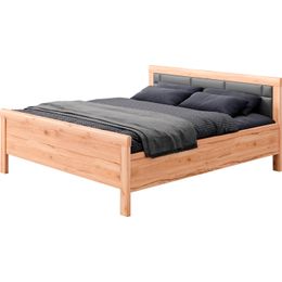 Einzelbett Priess "Arnsberg", braun (astkernbuche, anthrazit), B:188cm L:208cm, Betten, Kinder-Einzelbett Jugendbett Bettgestell, Komforthöhe mit gepolstertem Kopfteil