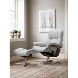 Fußhocker stressless "Mayfair" Hocker Gr. B/H/T: 55 cm x 41 cm x 39 cm, ROHLEDER Stoff Q2 FARON, Cross Base Braun, grau (light grey q2 faron) mit Cross Base, Größe S, M & L, Holzakzent Braun