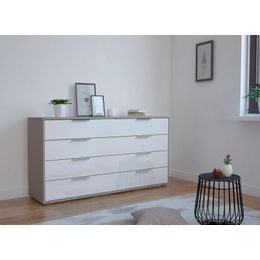 Schubkastenkommode Wiemann "Monaco" Sideboards Gr. B/H/T: 141 cm x 70 cm x 43 cm, 4 St., grau (kieselgrau, dekor, glas weiß) mit Glasfront in diversen Breiten, vormontiert