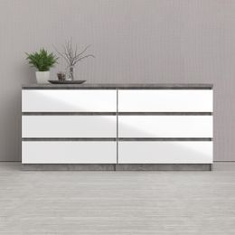 Kommode Home Affaire "Naia" Sideboards Gr. B/H/T: 153,8 cm x 70,1 cm x 50 cm, 6, grau (betonfarben, weiß, hochglanz) Hochglanz-Optik, mit abgerundeten Schubladenkanten auf Metallgleiter