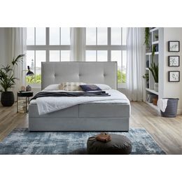 Boxbett "Lucy", grau (hellgrau), B:194cm L:214cm, Bezug Bettbox und Obermatratze: Strukturstoff (90% Polyester, 10% Nylon);Topper: Jersey (100% Polyester), ATLANTIC HOME COLLECTION, Komplettbetten, Boxspringbett, mit Bettkasten