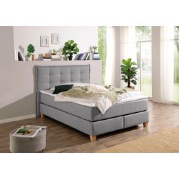 Boxspringbett Home Affaire, grau, B:160cm L:209cm, Komplettbetten, Boxspringbett, inklusive Komfortschaum-Topper