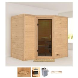 Karibu Sauna "Sanna 2" Saunen 9-kW-Ofen mit integrierter Steuerung beige (naturbelassen)