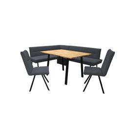 Eckbankgruppe Home Affaire "Sava" Sitzmöbel-Sets Gr. B/H/T: 211 cm x 84 cm x 170 cm, Struktur, langer Schenkel rechts, grau (dunkelgrau, dunkelgrau neve 97, schwarz) Eckbank mit Wellenfederung im Sitz, Tisch Massiv Eiche