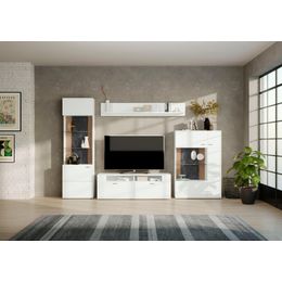 Wohnwand "TACOMA", weiß (weiß arctic hochglanz), B:331cm, SET ONE BY Musterring, Kastenmöbel-Sets, Typ 02, mit Wandboard