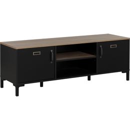 TV-Schrank GAMI "Manchester" Schränke Gr. B/H/T: 136 cm x 47 cm x 40 cm, schwarz (schwarz, eiche) TV-Sideboard mit 2 Türen und einer Niesche