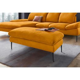 Hocker W.Schillig "enjoy&MORE", gelb (brandy s37), B:106cm H:45cm T:71cm, Chenille-Flachgewebe R66 (85% Polyester, 15% Nylon), Longlife Xtra-Leder Z59: Glattleder mit modischer Prägung. Hautstärke 0, 9 - 1, 1 mm, Stoff S37 (100% Polyester), Hocker, Füße schwarz pulverbeschichtet, Breite 106 cm