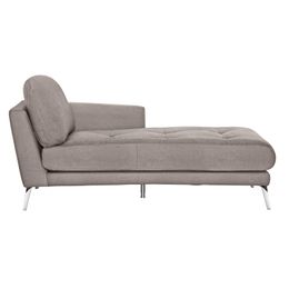 Chaiselongue W.Schillig "softy" Sofas Gr. B/H/T: 106 cm x 79 cm x 168 cm, Chenille-Flachgewebe R66, Armlehne rechts, grau (stone r66) mit dekorativer Heftung im Sitz, Füße Chrom glänzend