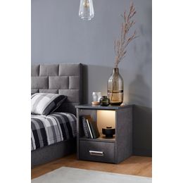 Nachtkonsole Westfalia Schlafkomfort "Brilon" Sideboards Gr. B/H/T: 45 cm x 53 cm x 45 cm, Mit LED-Beleuchtung, 1, Microvelours, schwarz (anthrazit, schieferoptik anthrazit) wahlweise mit indirekter LED-Beleuchtung