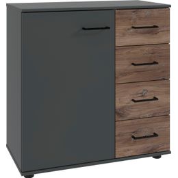 Kombikommode wimex "Kreta" Sideboards Gr. B/H/T: 81 cm x 83 cm x 41 cm, 4, schwarz (graphit, flagstaff eiche nachbildung) 1-türig mit 4 Schubladen, 81 cm breit