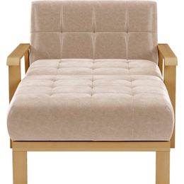 Sit & More Recamiere SIT & MORE "Billund", beige, B:109cm H:88cm T:185cm, 100% Polyester, Sofas, Armlehnen aus eichefarbigem Buchenholz, verschiedene Bezüge und Farben