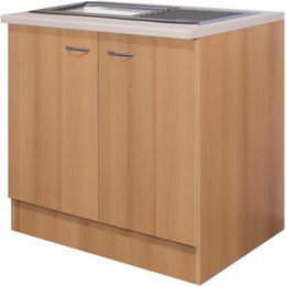 Spülenschrank Flex-Well "Nano" Schränke Gr. B/H/T: 100 cm x 85 cm x 60 cm, 2 St., braun (buche nachbildung) (B x H T) 100 8586 60 cm, inkl. Einbauspüle