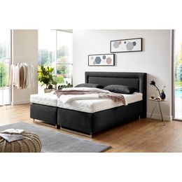 Boxspringbett, grau (feinstrukturstoff anthrazit), Liegefl&auml;che B/L: 90cm x 200cm, H2, Bonnell-Federkernmatratze, Bezug Unterbox und Kopfteil: Feinstrukturstoff (77% Polyester, 23% Viskose);Bezug Obermatratze 100% Polyester, waschbar bis 60C;Bezug Zierkissen Feinstrukturstoff (77% Polyester, 23% Viskose), Westfalia Schlafkomfort, Komplettbetten, Boxspringbett, mit Zierkissen und verchromten Kufen, 