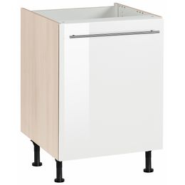 Spülenschrank Optifit "Bern" Schränke Gr. B/H/T: 60 cm x 87 cm x 58,4 cm, 1, weiß (weiß hochglanz, akaziefarben) 60 cm breit, mit 1 Tür, höhenverstellbaren Füßen, Metallgriff