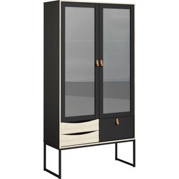 Vitrine Home Affaire "Stubbe" Schränke Gr. B/H/T: 98,7 cm x 189 cm x 40 cm, 2 St., schwarz mit zwei Rahmentüren Glas-Füllung, 3 Schubladen, Griffe