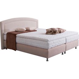 Boxspringbett, beige, B:214cm L:210cm, Bezug Unterbox und Kopfteil: Mikrovelours, strapazierf&auml;hig und pflegeleicht (100% Polyester);Bezug Obermatratze: 100% Polyester, waschbar bis 60C;Bezug Topper: 100% Polyester, waschbar bis 60C, Westfalia Schlafkomfort, Komplettbetten, Boxspringbett, mit Topper
