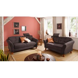2-Sitzer Home Affaire "Trondheim", braun (dunkelbraun), B:163cm H:89cm T:90cm, Luxus-Microfaser Lederoptik (100% Polyester);Struktur weich ( 97% Polyester, 3% Baumwolle);Luxus-Microfaser ALTARA NUBUCK (100% Polyester), Sofas, mit Federkern, Knopfheftung im R&uuml;cken