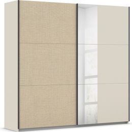 Schwebetürenschrank Rauch "Senja" Schränke Gr. B/H/T: 218 cm x 210 cm x 59 cm, 2 St., beige (champagner, rattanoptik) mit Spiegel und Absetzung in angesagter Rattan-Optik