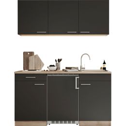 E (A bis G) Pantryküche respekta "Luis, Duo Kochfeld, wahlweise mit Mikrowelle, Korpus Eiche Sägerau" Komplettküchen-Sets Gr. B/H/T: 150 cm x 200 cm x 60 cm, Küchenzeile, ohne Mikrowelle, grau (küche: front: grau, korpus, arbeitsplatte: eiche sägerau, korpus: sägerau) Küchenzeile Breite 150 cm