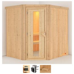 Karibu Sauna "Laila" Saunen 3,6-kW-Plug & Play Ofen mit integrierter Steuerung beige (naturbelassen)