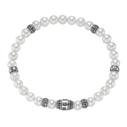 Armband Giorgio Martello MILANO "mit grünem Tigerauge oder Muschelkern-Perlen, Silber 925" Armbänder Gr. 20 cm, Silber 925 (Sterlingsilber), weiß Herren