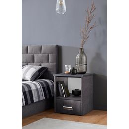 Nachtkonsole Westfalia Schlafkomfort "Brilon" Sideboards Gr. B/H/T: 45 cm x 53 cm x 45 cm, Ohne LED-Beleuchtung, 1, Microvelours, schwarz (anthrazit, schieferoptik anthrazit) wahlweise mit indirekter LED-Beleuchtung