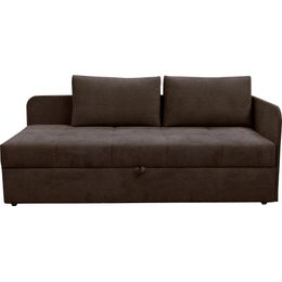 Schlafsofa Alina "Marla", braun (dunkelbraun xbo 4), B:205cm H:73cm T:95cm, Struktur fein XBO (100% Polyester), Sofas, Schlafsofa, inkl. Stauraum & 2 R&uuml;ckenkissen, Armlehne wahlweise links oder rechts