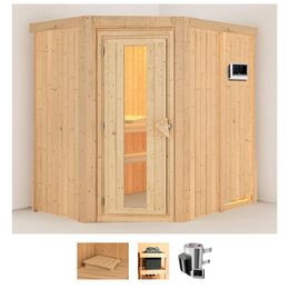 Karibu Sauna "Swantje" Saunen 3,6-kW-Plug & Play Ofen mit externer Steuerung beige (naturbelassen)