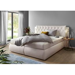 Boxspringbett Collection AB, schwarz-weiß (weiß, schwarz), B:225cm L:218cm, Holzwerkstoff, Spanplatte, Komplettbetten, Boxspringbett, inklusive Bettkasten, LED-Beleuchtung und Topper