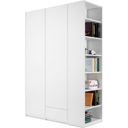 Müllermöbel Kleiderschrank MÜLLER SMALL LIVING "Modular Plus Variante 2" Schränke Gr. B/H/T: 151,9 cm x 221,4 cm x 60,5 cm, Seitenanbauregal rechts, 2 St., weiß inklusive 1 kleinen Schublade im rechten Schrankteil