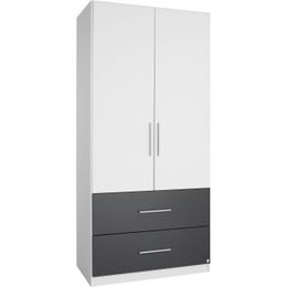 Kleiderschrank Rauch "Alvor", schwarz-weiß (weiß, graumetallic), B:91cm H:197cm T:54cm, Schränke, Drehtürenschrank Kleiderschrank