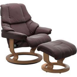 Fußhocker stressless "Reno" Hocker Gr. Maße B/H/T, Material Bezug, Material Gestell, rot (bordeaux) mit Classic Base, Gestell Eiche