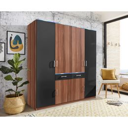 Kleiderschrank Priess Schränke Gr. B/H/T: 185 cm x 193 cm x 55 cm, mit Kranzbeleuchtung, schwarz (nussbaumfarben, hochglanz) wahlweise mit Kranzbeleuchtung