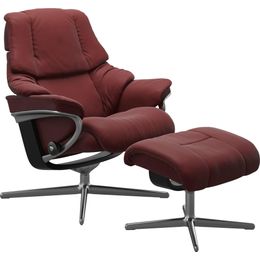 Fußhocker stressless "Reno" Hocker Gr. B/H/T: 55 cm x 43 cm x 41 cm, Leder PALOMA, Cross Base Schwarz, rot (cherry paloma) mit Cross Base, Größe S, M & L, Holzakzent Schwarz