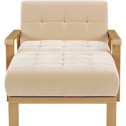 Sit & More Recamiere SIT & MORE "Billund", braun (macciato), B:109cm H:88cm T:185cm, 100% Polyester, Sofas, Armlehnen aus eichefarbigem Buchenholz, verschiedene Bezüge und Farben