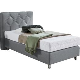 Boxspringbett "Ph&ouml;nix", grau, B:115cm L:210cm, Bezug Bett: Microvelours (100% Polyester) oder Feinstruktur (100% Polyester);Bezug Bonnell-Federkernmatratze: 100% Polyester;Bezug Kaltschaummatratze: 100% Polyester;Bezug Tonnentaschenfederkernmatratze: 80% Baumwolle, 20%Polyester, Westfalia Schlafkomfort, Komplettbetten, Boxspringbett